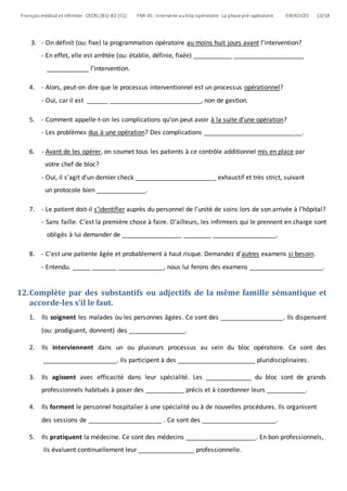 Intervenir au bloc opératoire · La phase préopératoire - EXERCICES | PDF