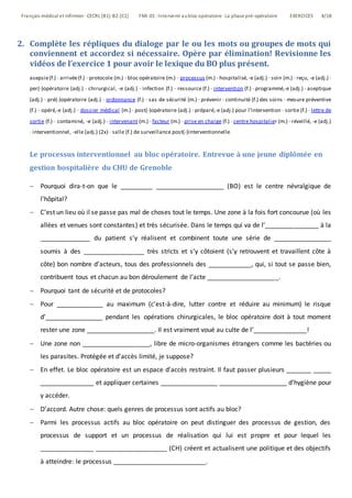 Intervenir au bloc opératoire · La phase préopératoire - EXERCICES | PDF