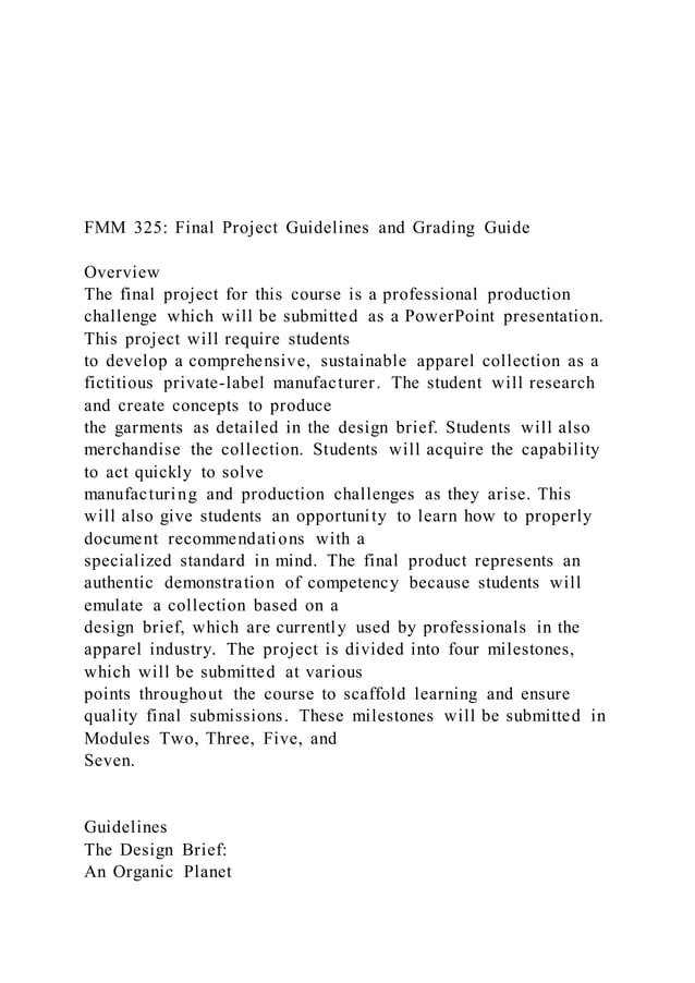 FMM 325 Final Project Guidelines and Grading Guide Ov | DOCX