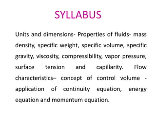 FMM- UNIT I FLUID PROPERTIES AND FLOW CHARACTERISTICS | PPTX