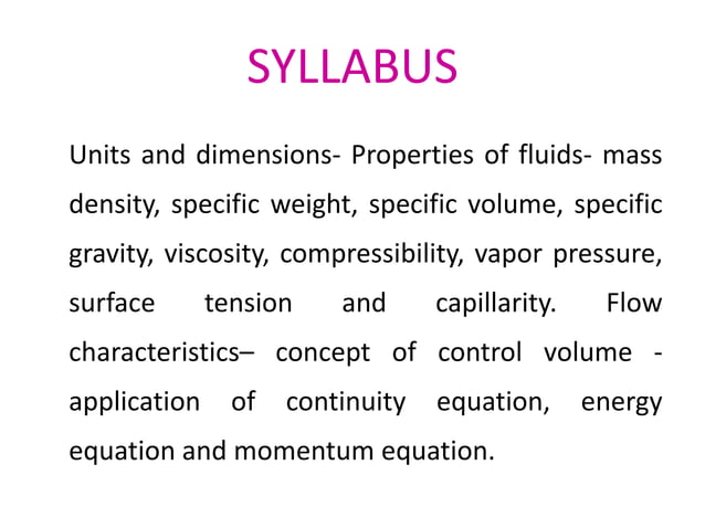 FMM- UNIT I FLUID PROPERTIES AND FLOW CHARACTERISTICS | PPTX