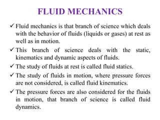 FMM- UNIT I FLUID PROPERTIES AND FLOW CHARACTERISTICS | PPT