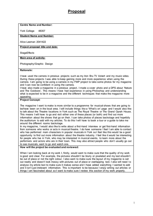 FMP Musical Theatre Proposal | PDF