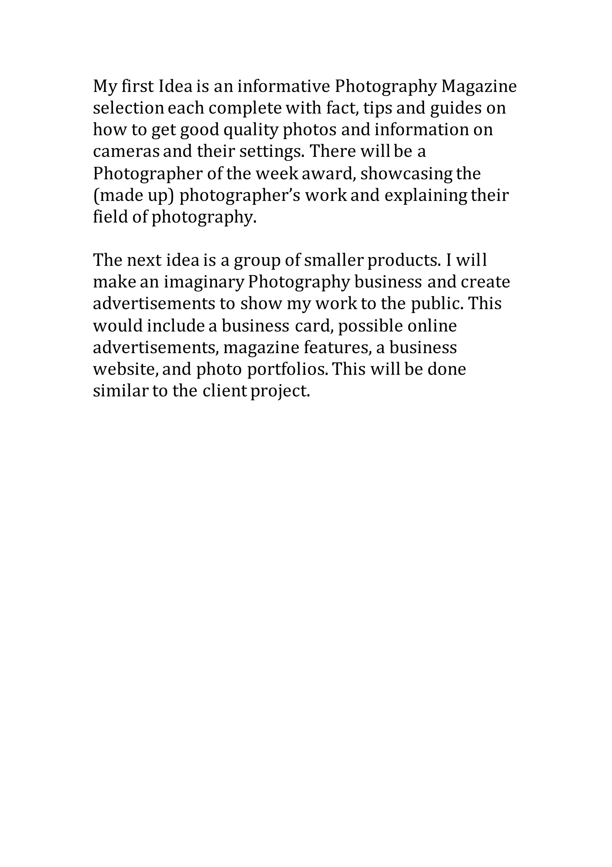 Fmp ideas Word | DOCX | Photography | Arts and Crafts