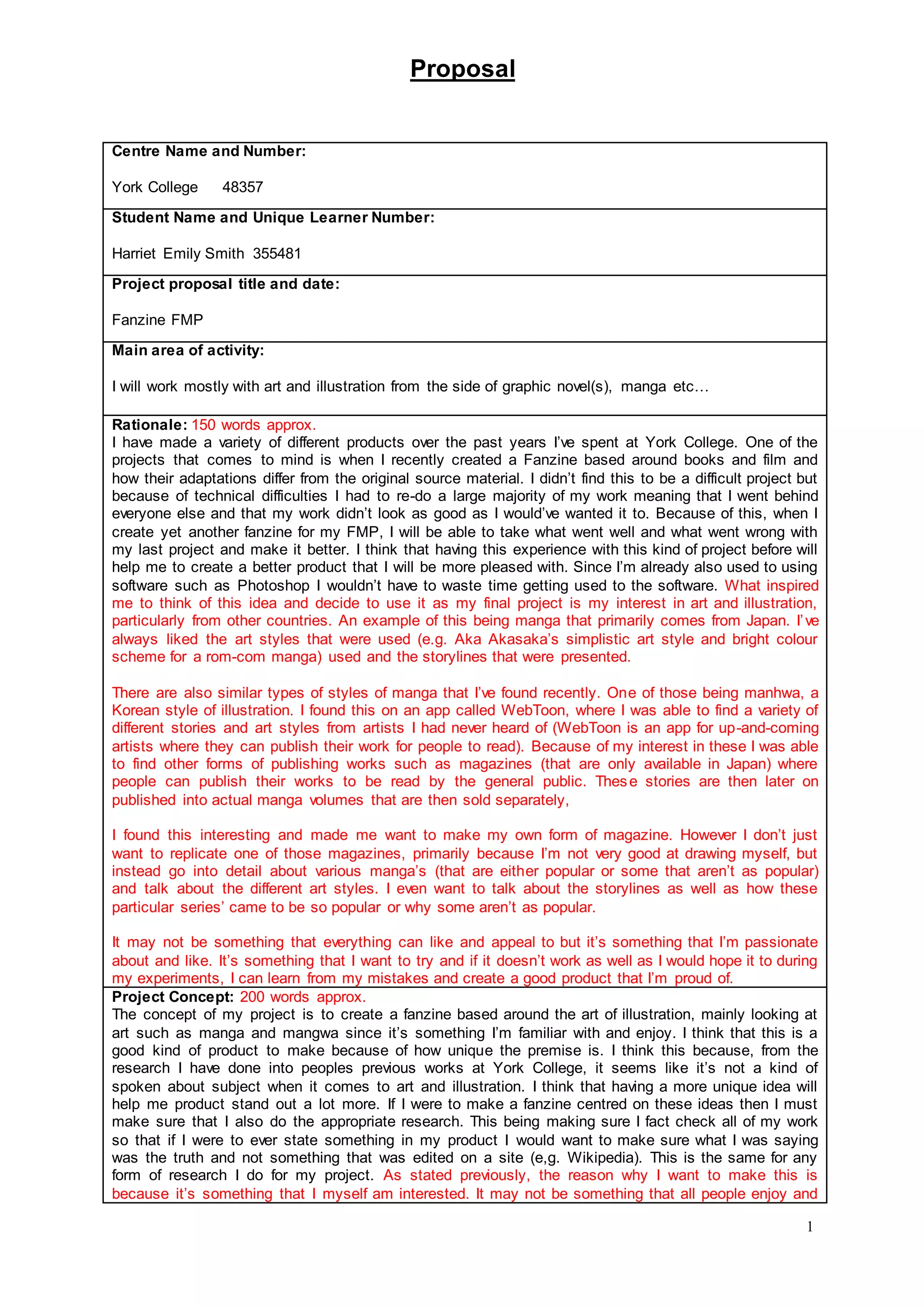 Fmp proposal 2020 | DOCX | Comic Books | Collecting