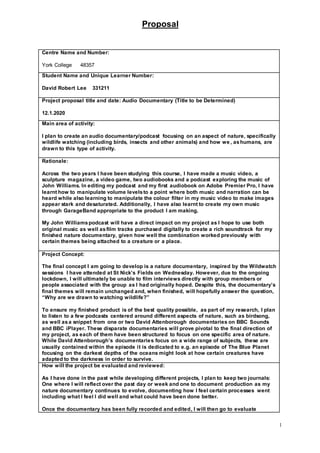 FMP Proposal 2020 | DOCX | Audio Production | Content Production