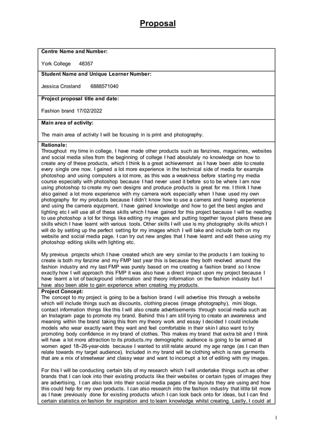 Fmp proposal 2020 | PDF