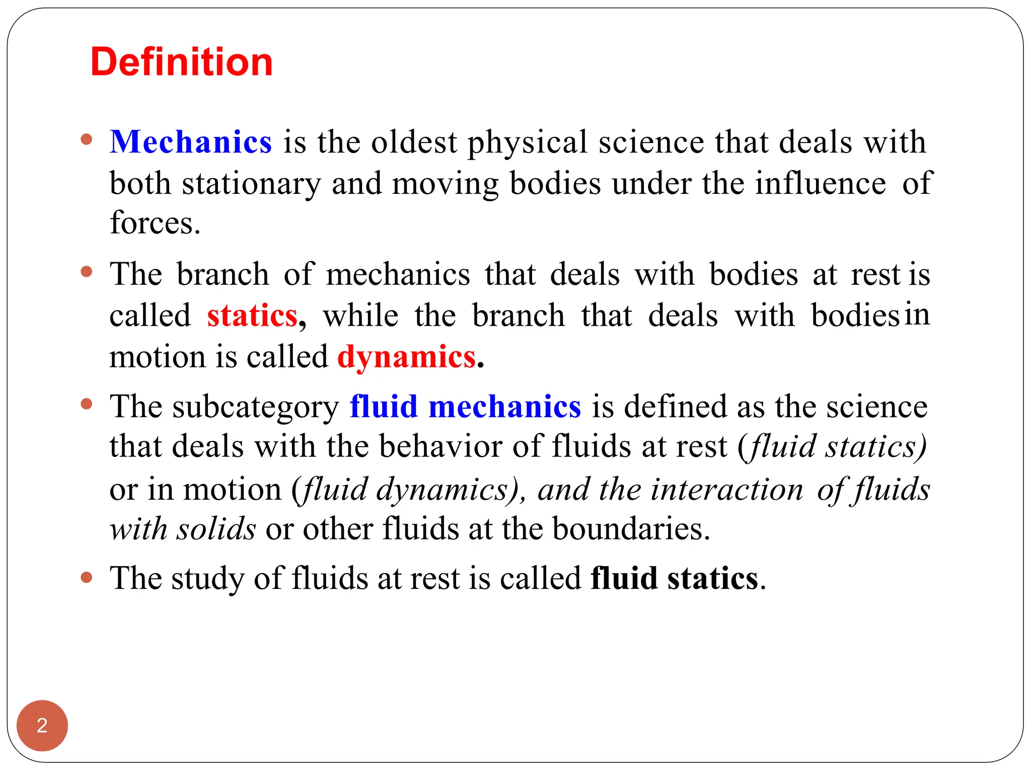 Fluid mechanics introduction, basic definitions | PPTX
