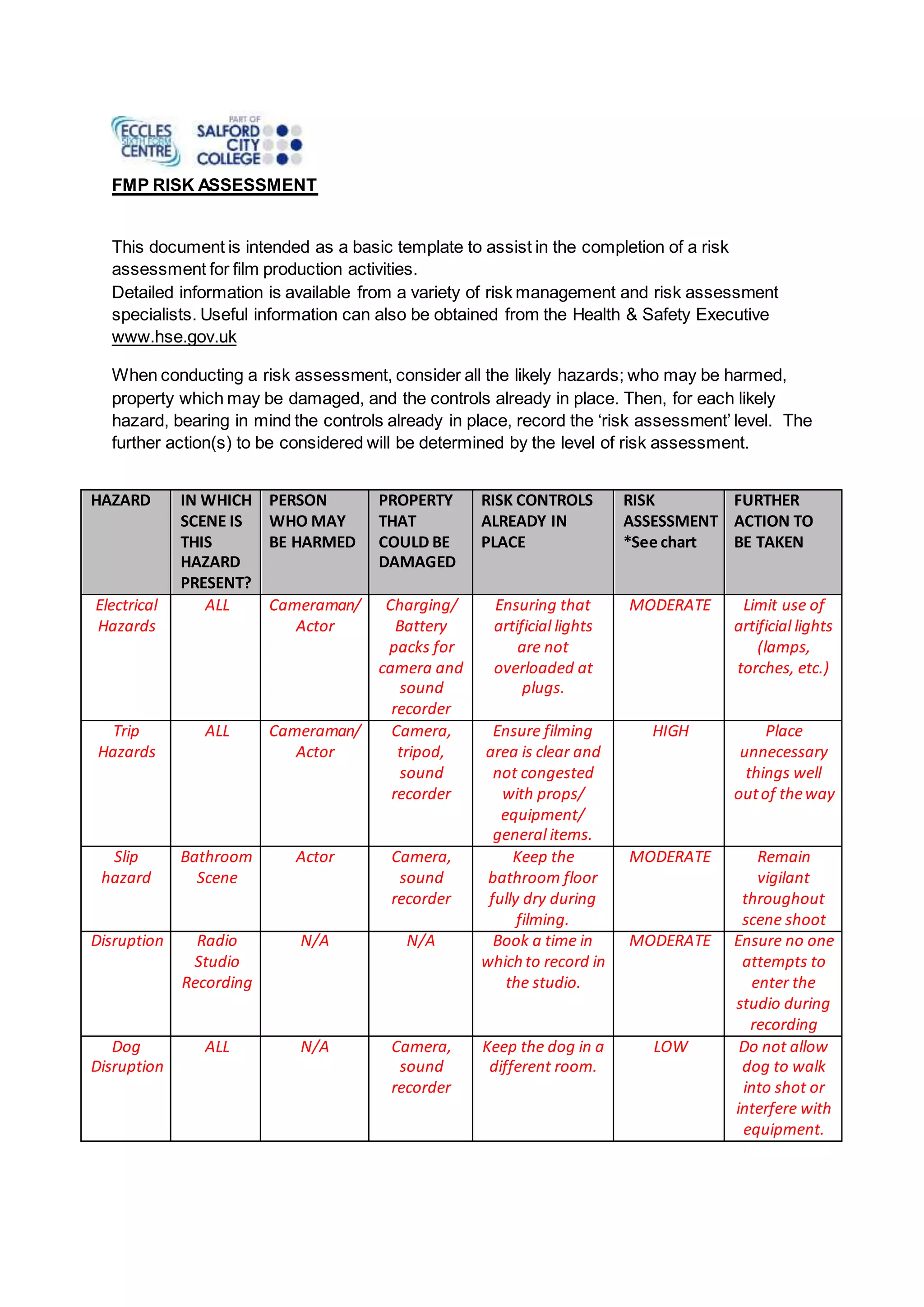 Fmp risk assessment form | PDF