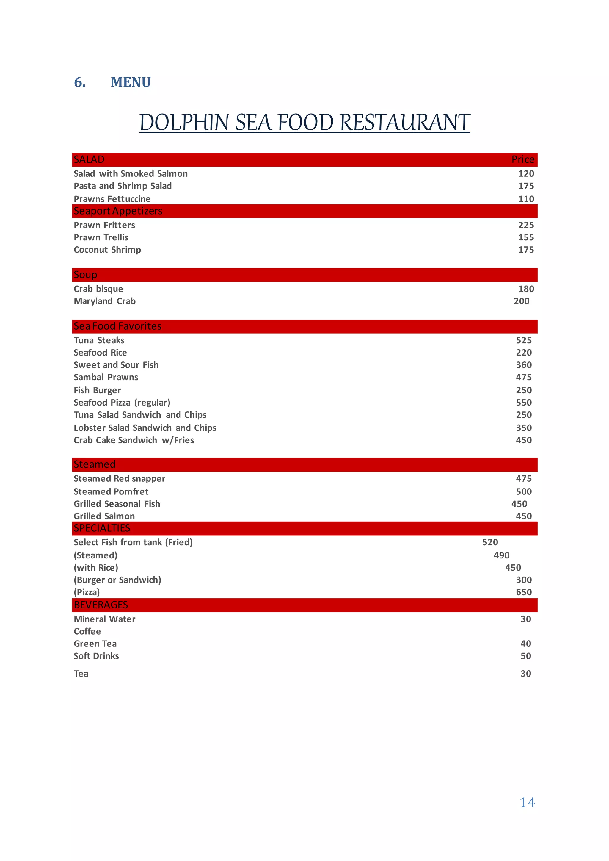 Dolphin Sea Food Restaurant Project Report | DOC