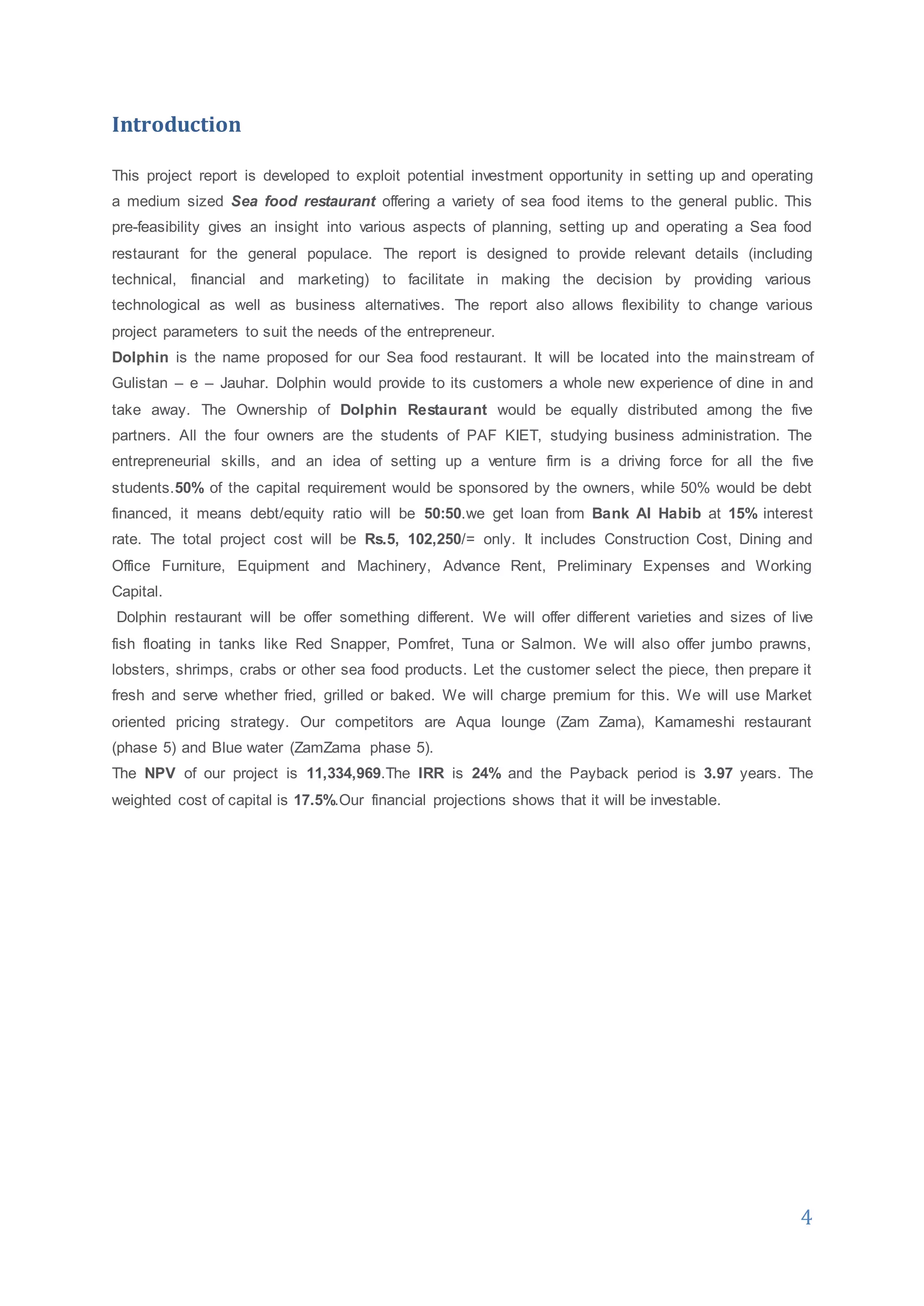 Dolphin Sea Food Restaurant Project Report | DOC