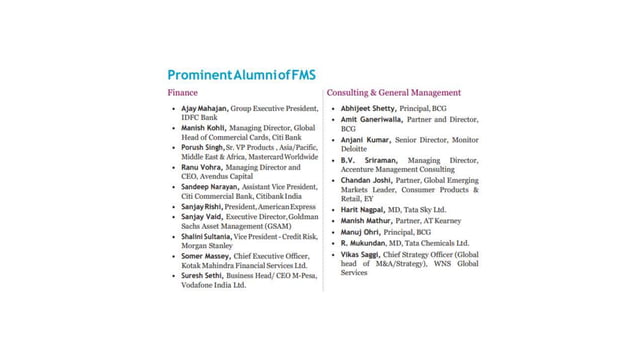 Placement Report 2020 - MBA from FMS | PPT