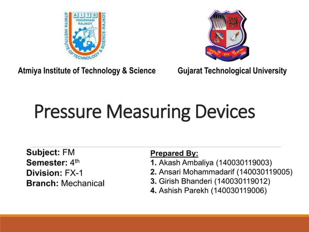 Pressure measuring devices | PPTX | Physics | Science