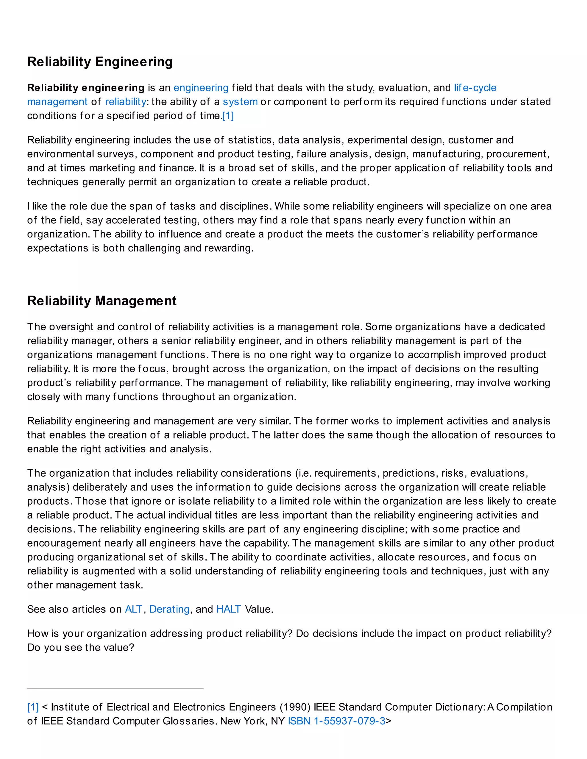 Reliability Value FMS Reliability | PDF