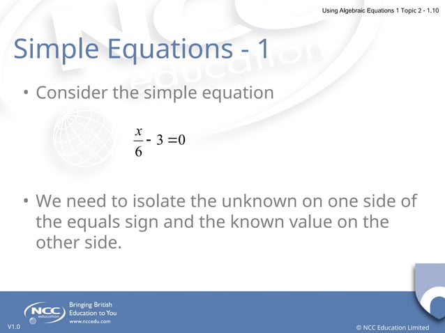 Using algebraic equations. Simple Linear Equations | PPT