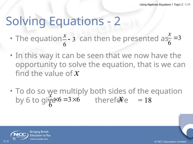 Using algebraic equations. Simple Linear Equations | PPT