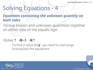 Using algebraic equations. Simple Linear Equations | PPT