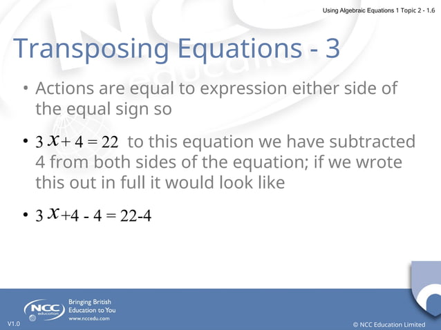Using algebraic equations. Transposing equations | PPT