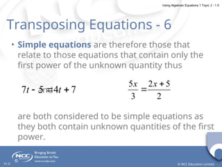 Using algebraic equations. Transposing equations | PPT