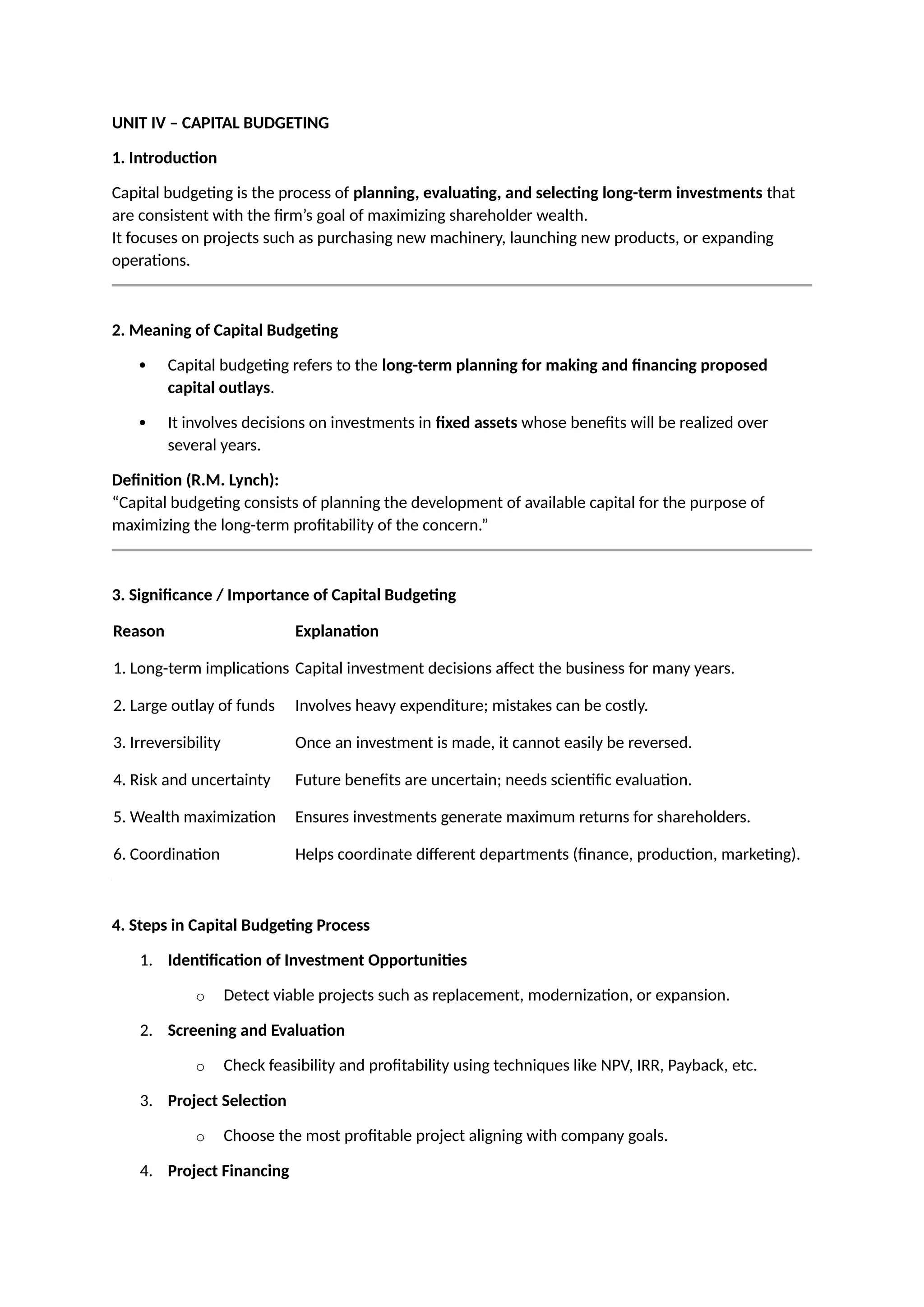 Significance / Importance of Capital Budgetingfmunit4.docx