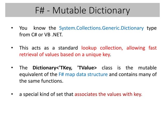 .net F# mutable dictionay | PPT