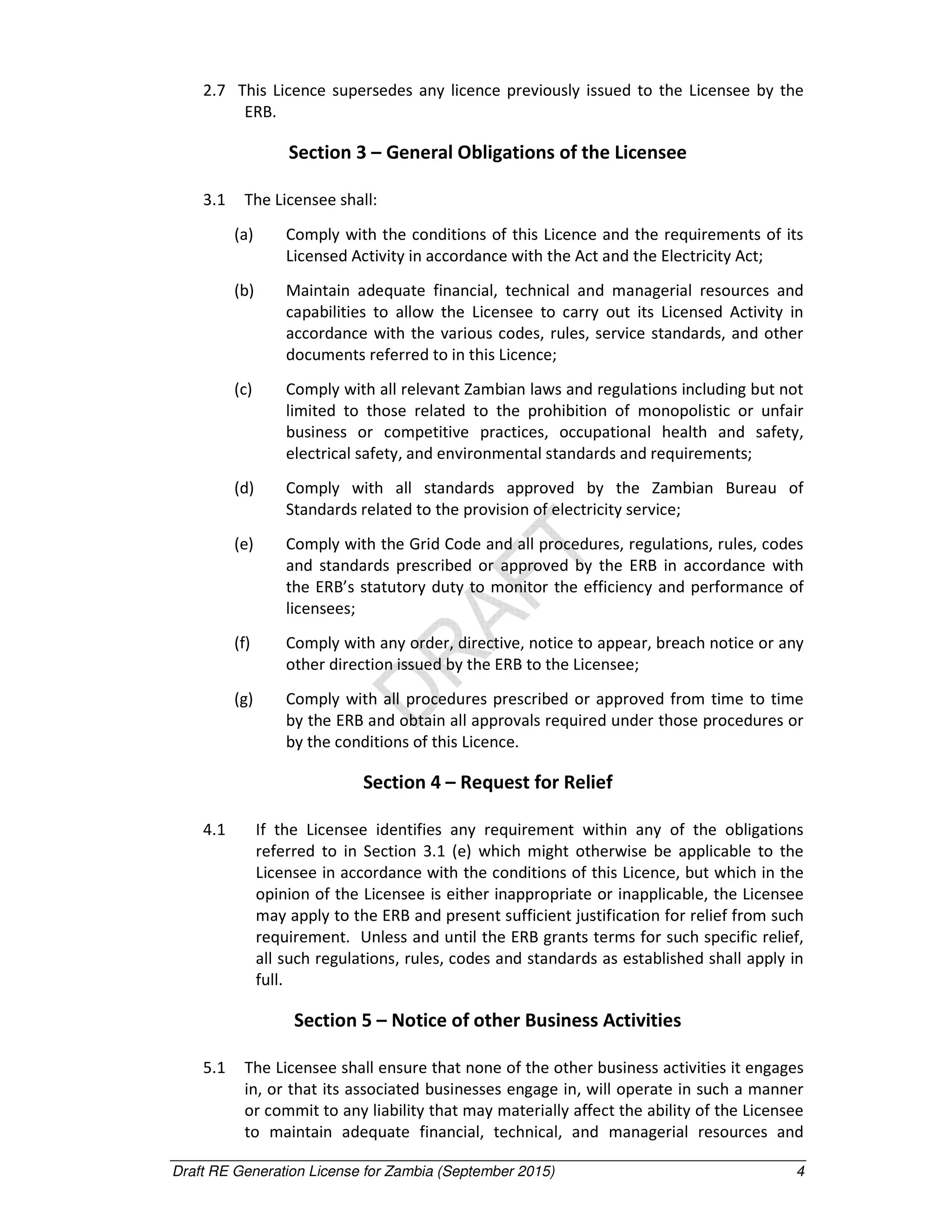 Zambia draft refit generation licence | PDF