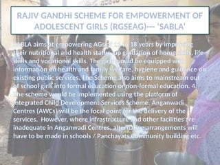 RAJIV GANDHI SCHEME FOR EMPOWERMENT OF ADOLSCENT GIRLS | PPTX