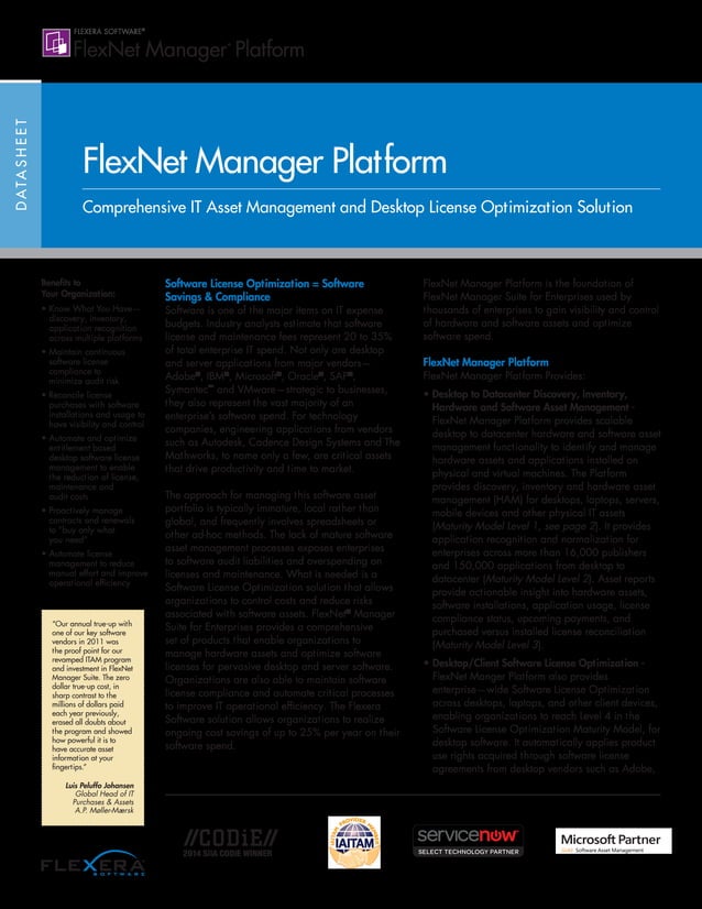 FlexNet Manager Platform Datasheet | PDF | Operating Systems | Computer Software and Applications