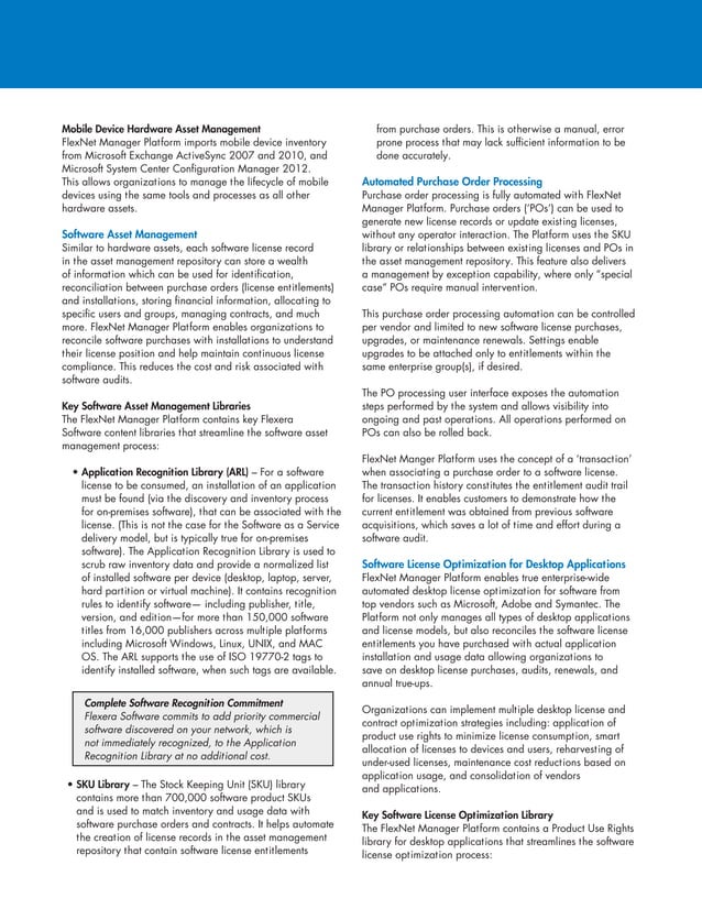 FlexNet Manager Platform Datasheet | PDF | Operating Systems | Computer Software and Applications