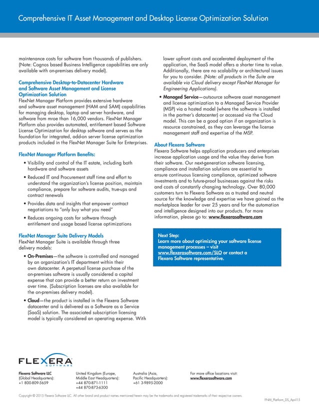 FlexNet Manager Platform Datasheet | PDF | Operating Systems | Computer Software and Applications
