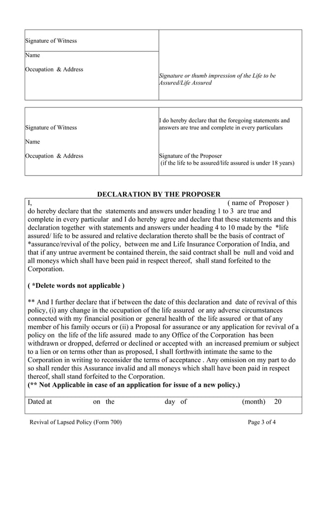 Revival of Lapsed Policy Forms Fno 700 | PDF | Life Insurance | Insurance