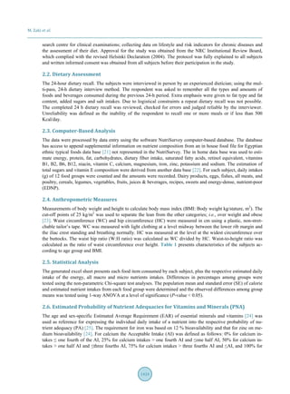Nutritional Epidemiological Study to Estimate Usual Intake and to Define Optimum Nutrient ...