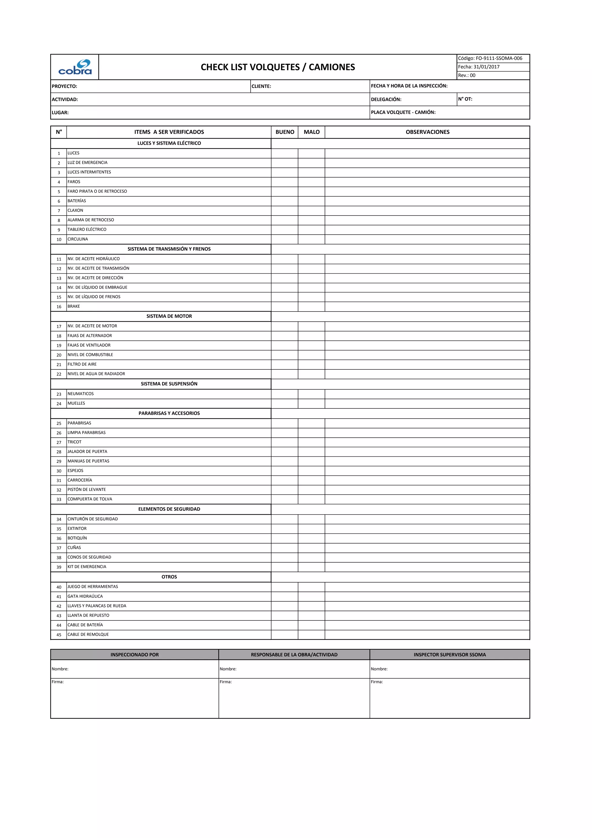 Fo 9111-ssoma-006 check list volquetes-camiones | PDF