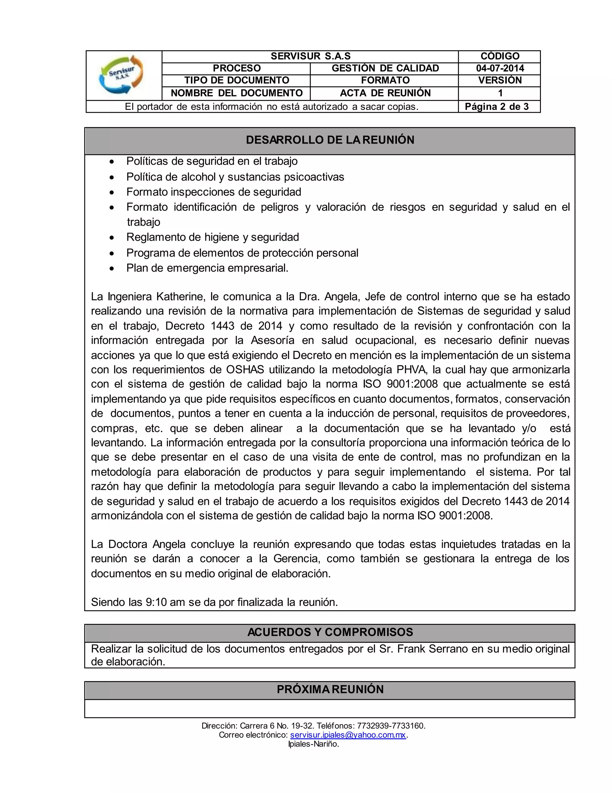 Fo acta de reunion | DOC