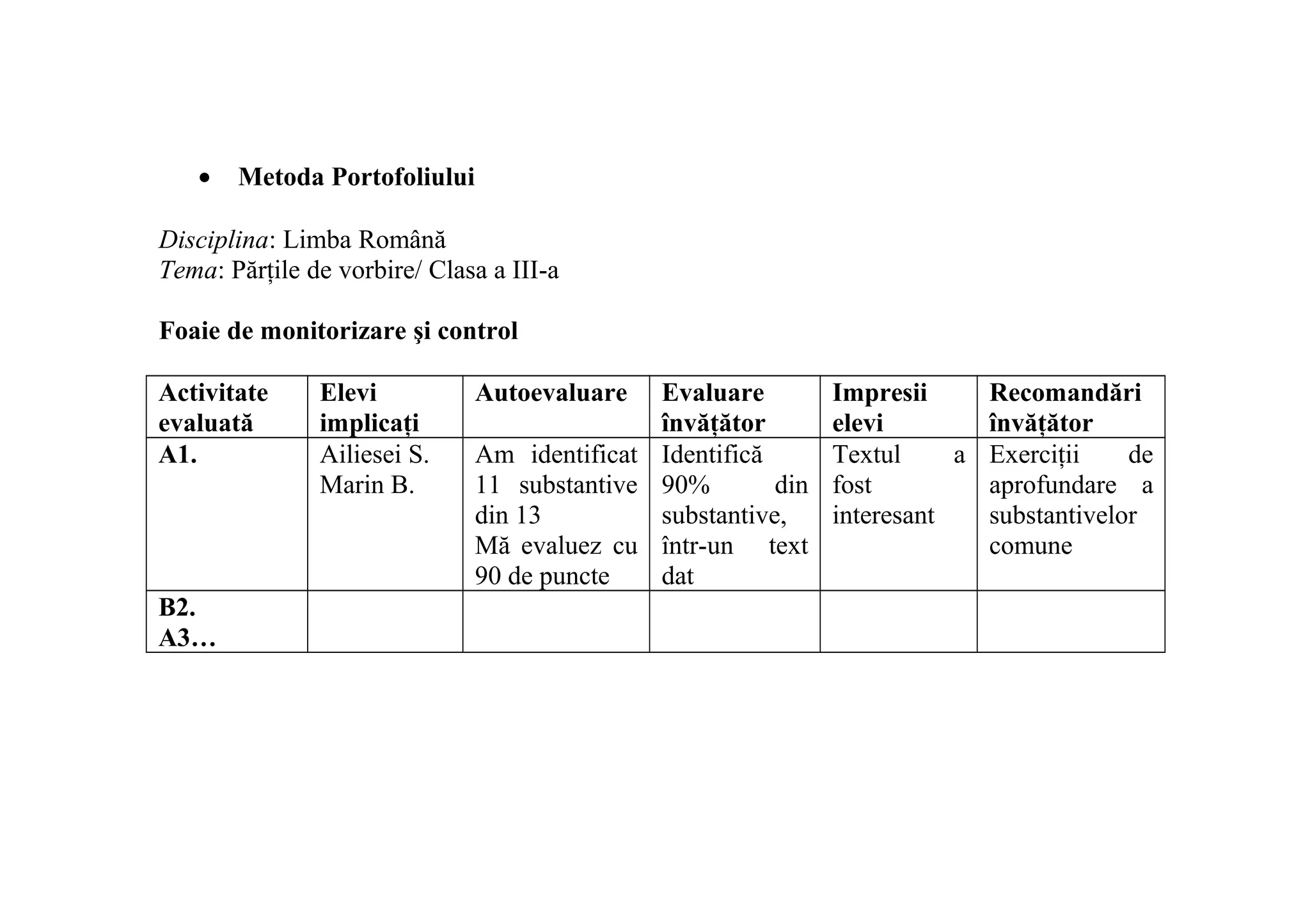 Foaie de monitorizare şi control | PPT