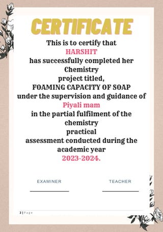 chemistry project on foaming capacity of soap class 11 | PDF