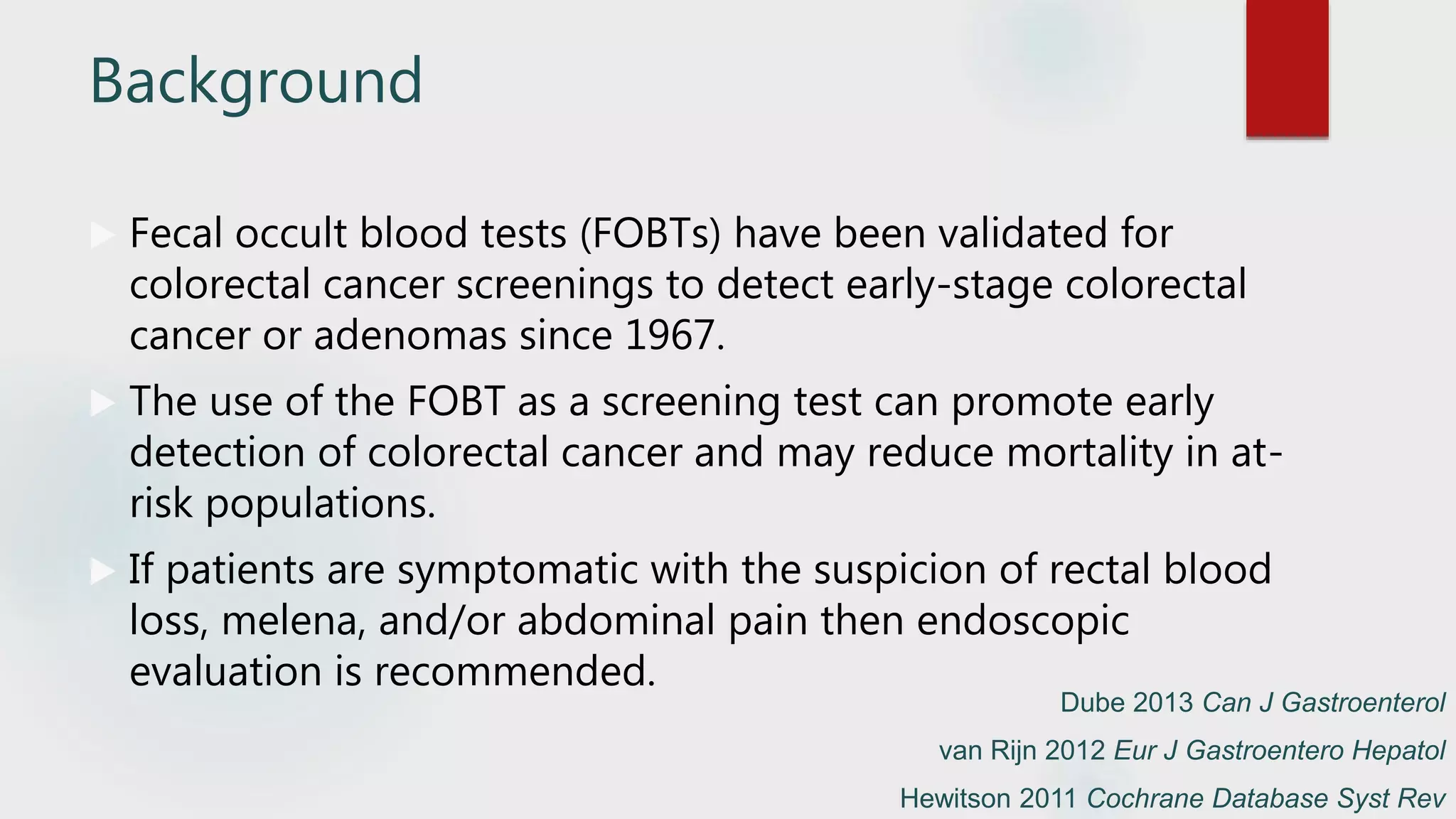 Fecal Occult Blood Tests (FOBT) | PPTX