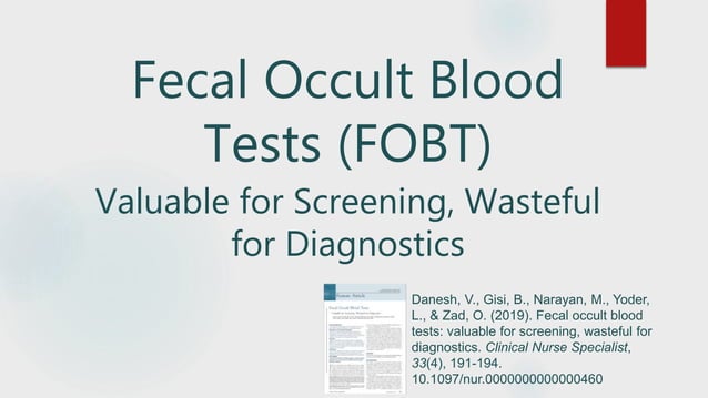 Fecal Occult Blood Tests (FOBT) | PPTX