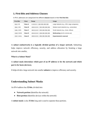 Basics of IP address ,IP-address classes, Subnet mask | PDF
