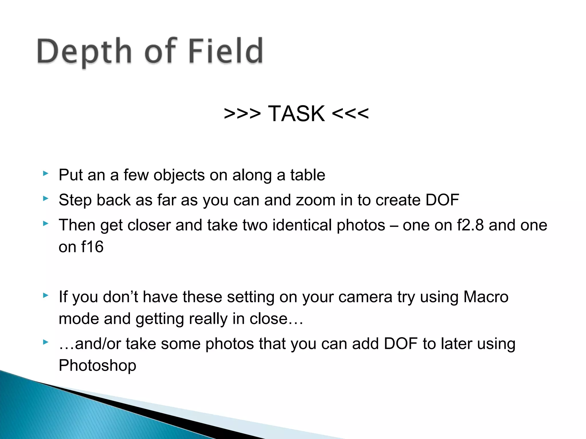 Photography: 2 - Lens Sizes and Depth of Field | PPT
