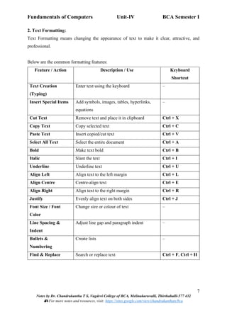 Fundamentals of Computers(FOC): Unit-IV Word Processing, Presentation and Spreadsheet | PDF