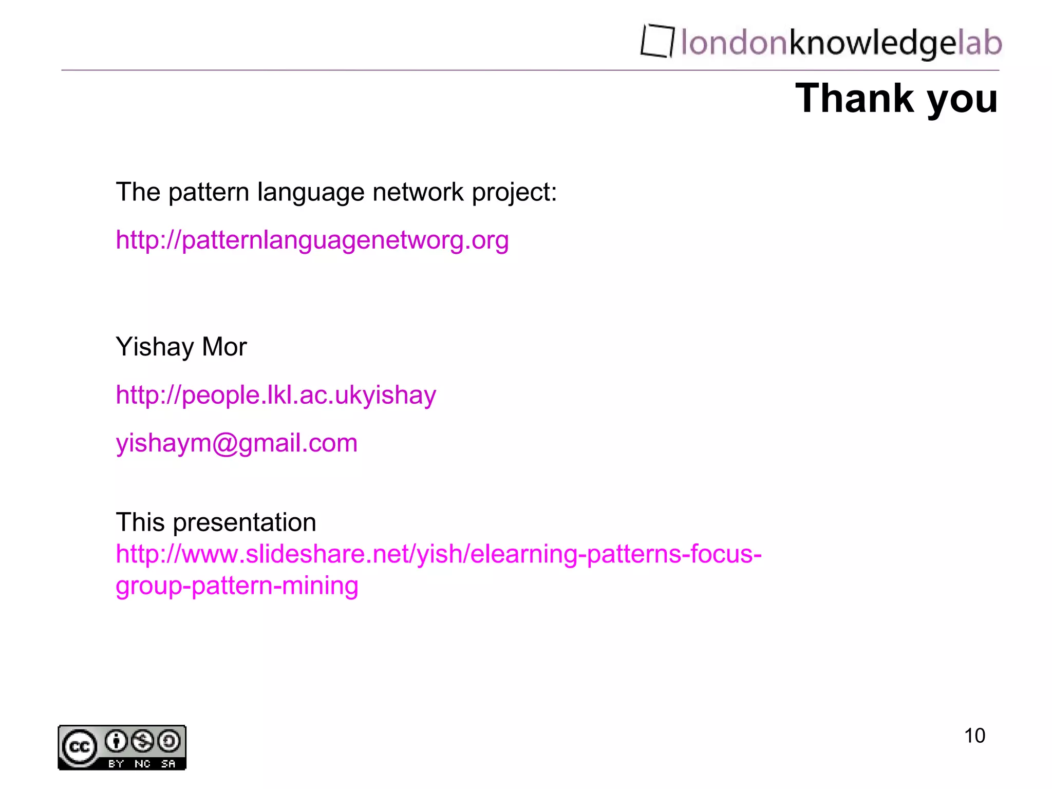 e-learning patterns focus group: pattern mining | PPT | Technology & Computing