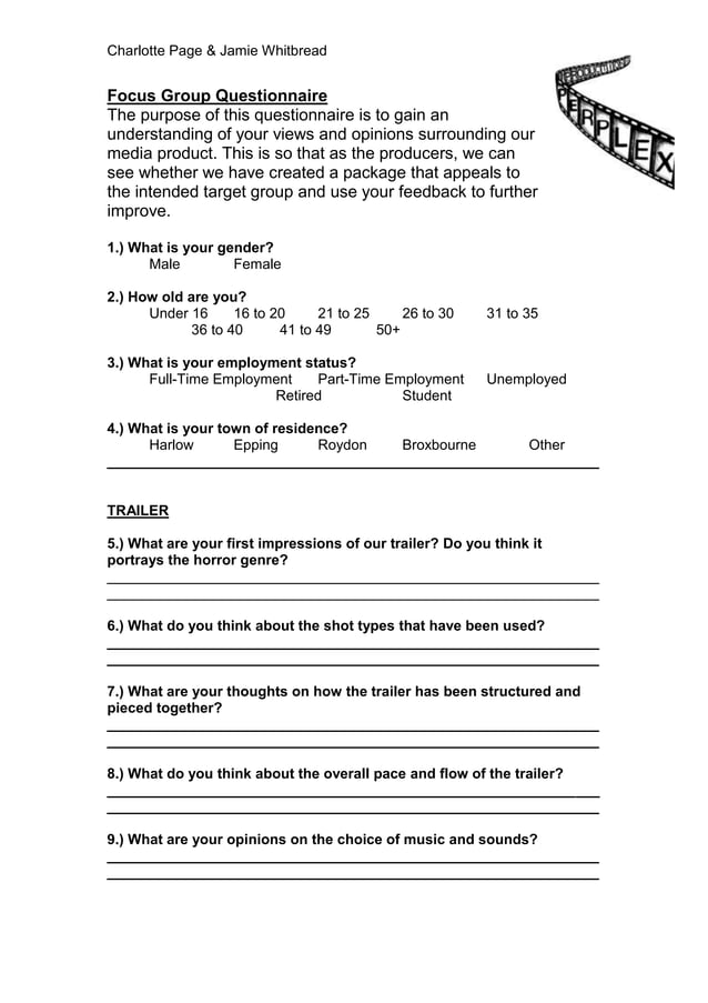 Focus Group Questionnaire | DOCX