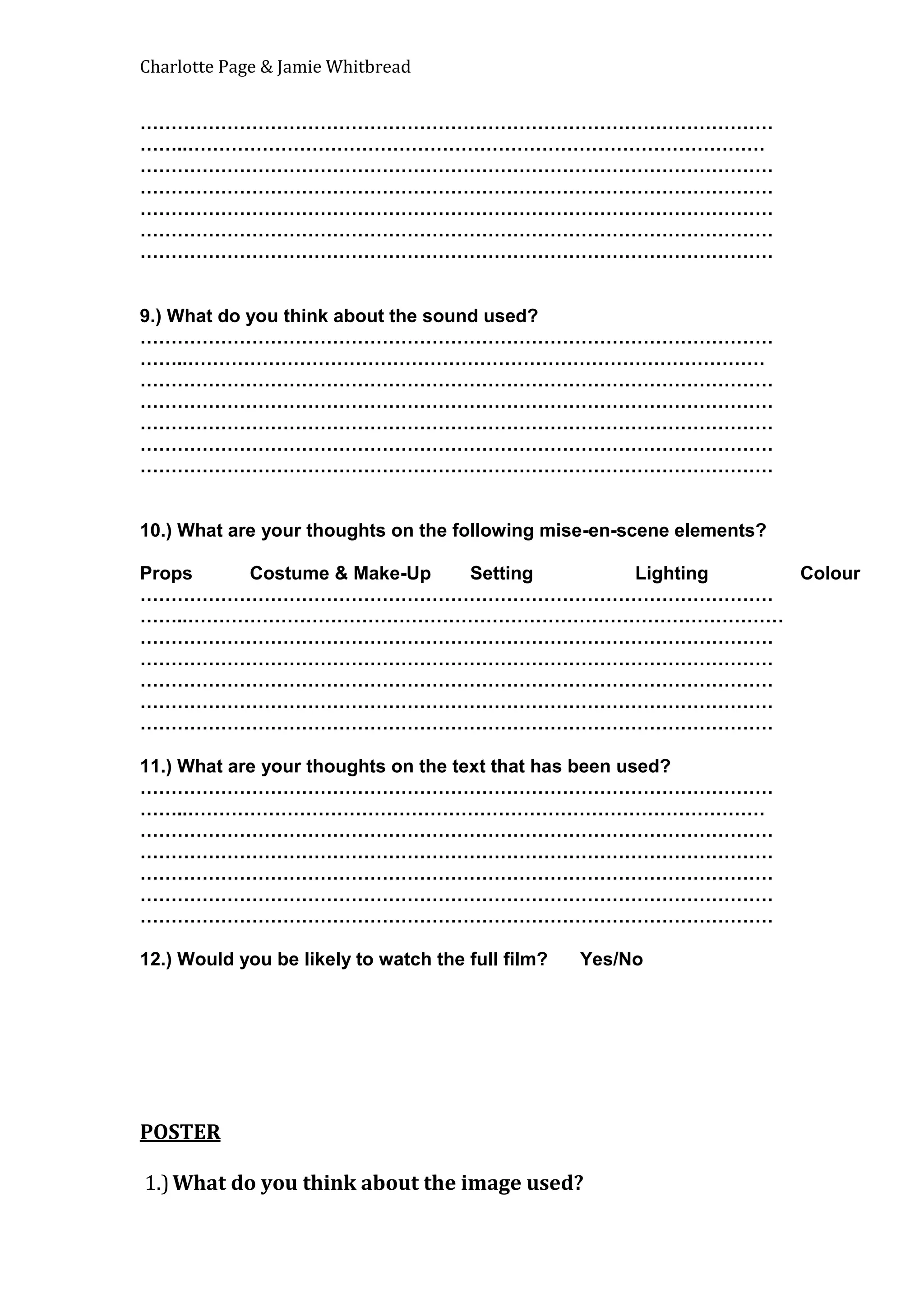 Focus group-questionnaire | DOCX | Horror | Genres