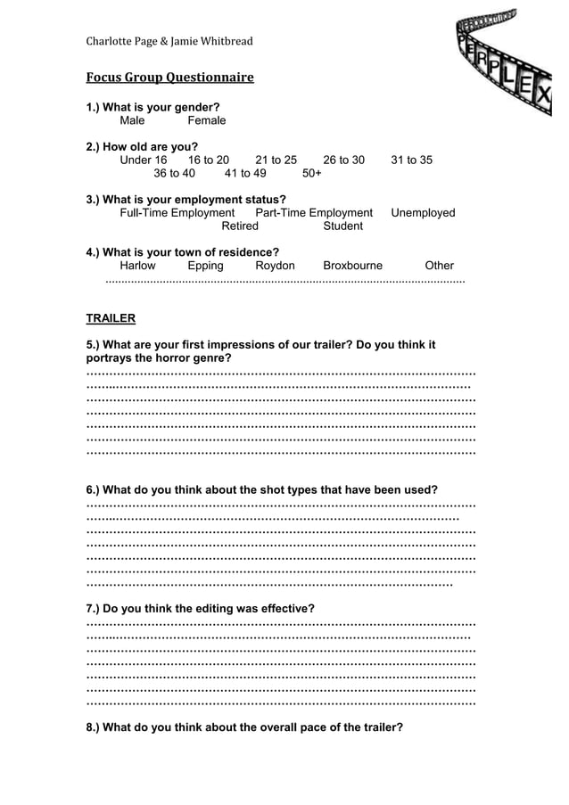 Focus group-questionnaire | DOCX | Horror | Genres