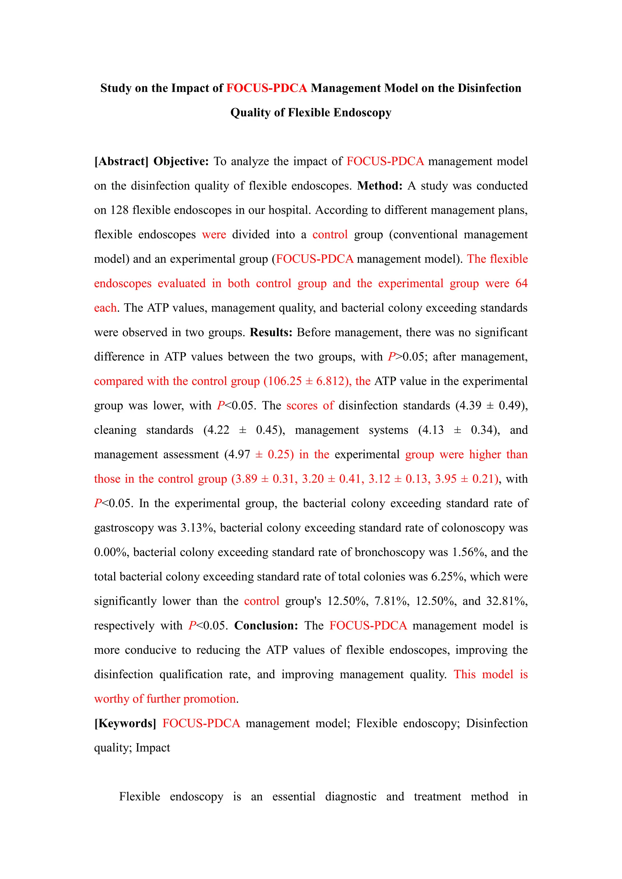 Study on the Impact of FOCUS-PDCA Management Model on the Disinfection ...