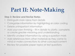 Aacademic Writing for Senior High School Students Note Taking | PPTX