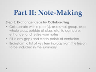 Aacademic Writing for Senior High School Students Note Taking | PPTX