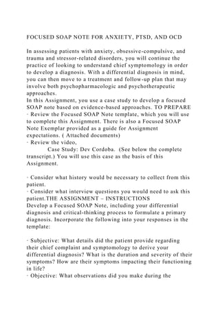 SOAP NOTE FOR ANXIETY, PTSD, OCD | PDF