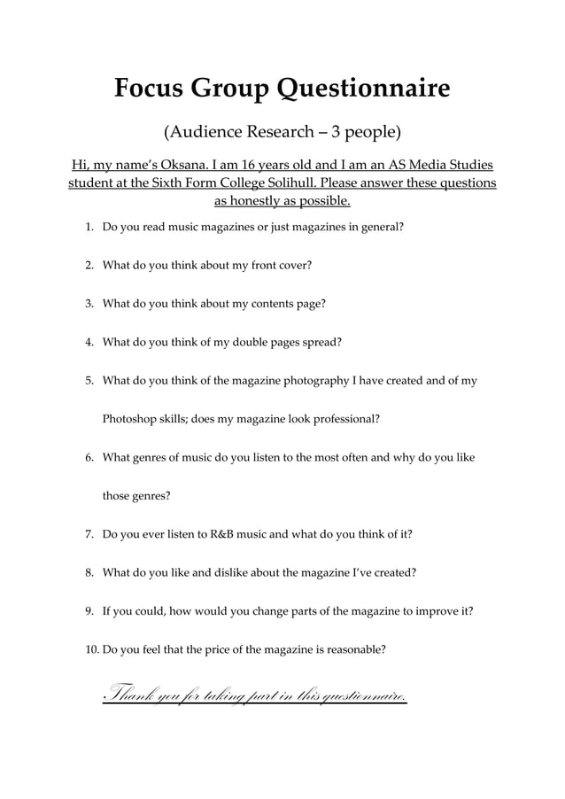 Focus group questionnaire | DOCX